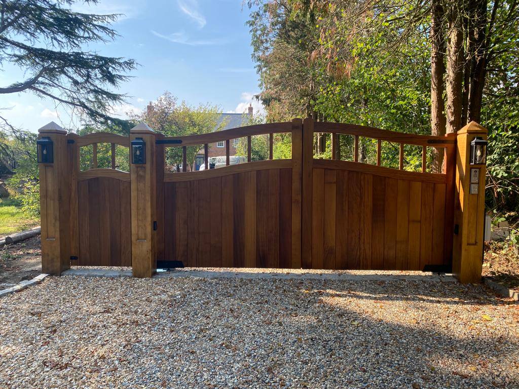 Iroko Swan Style Gate - Sussex Gate Services